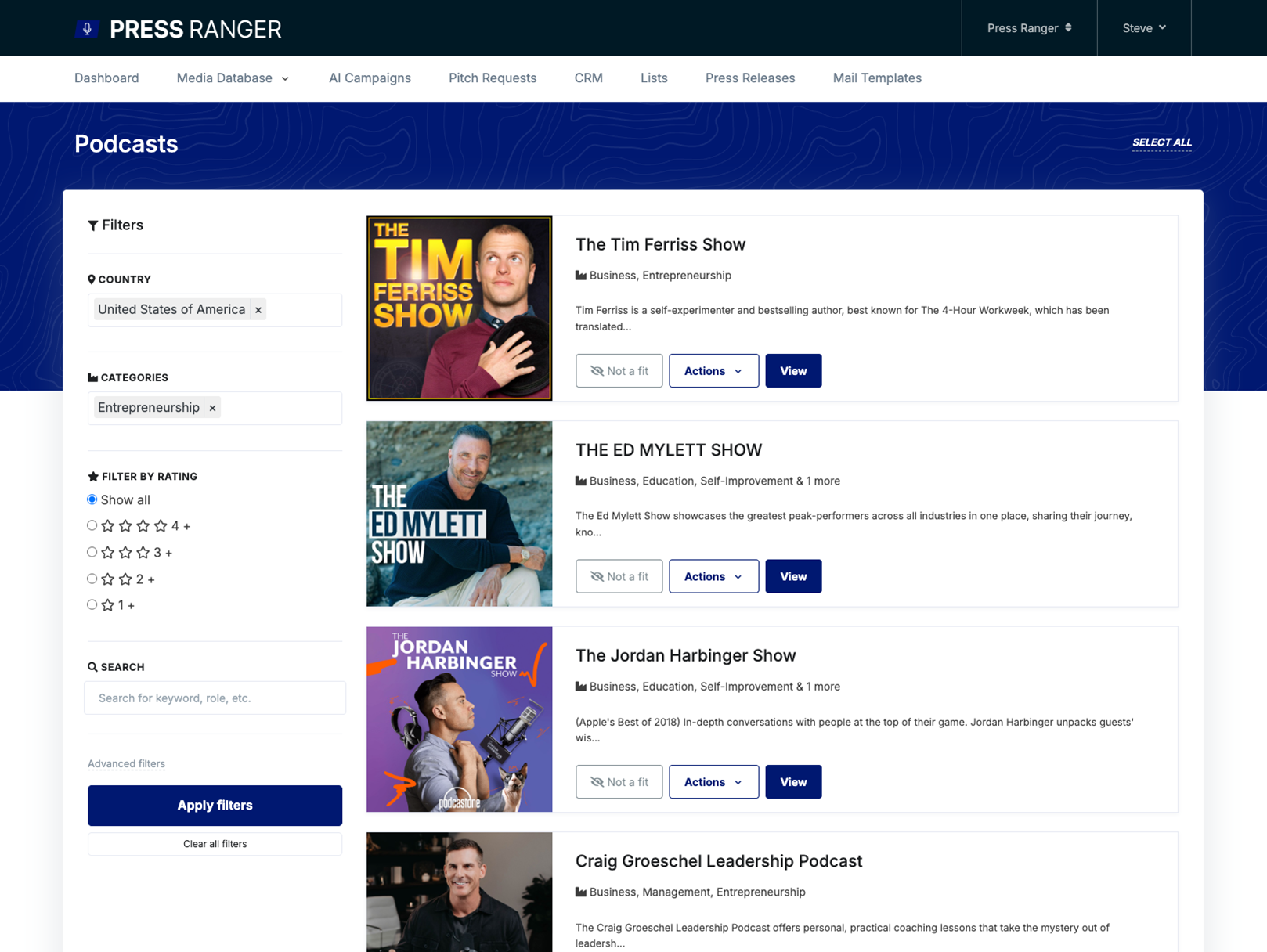 Podcast Database - Press Ranger