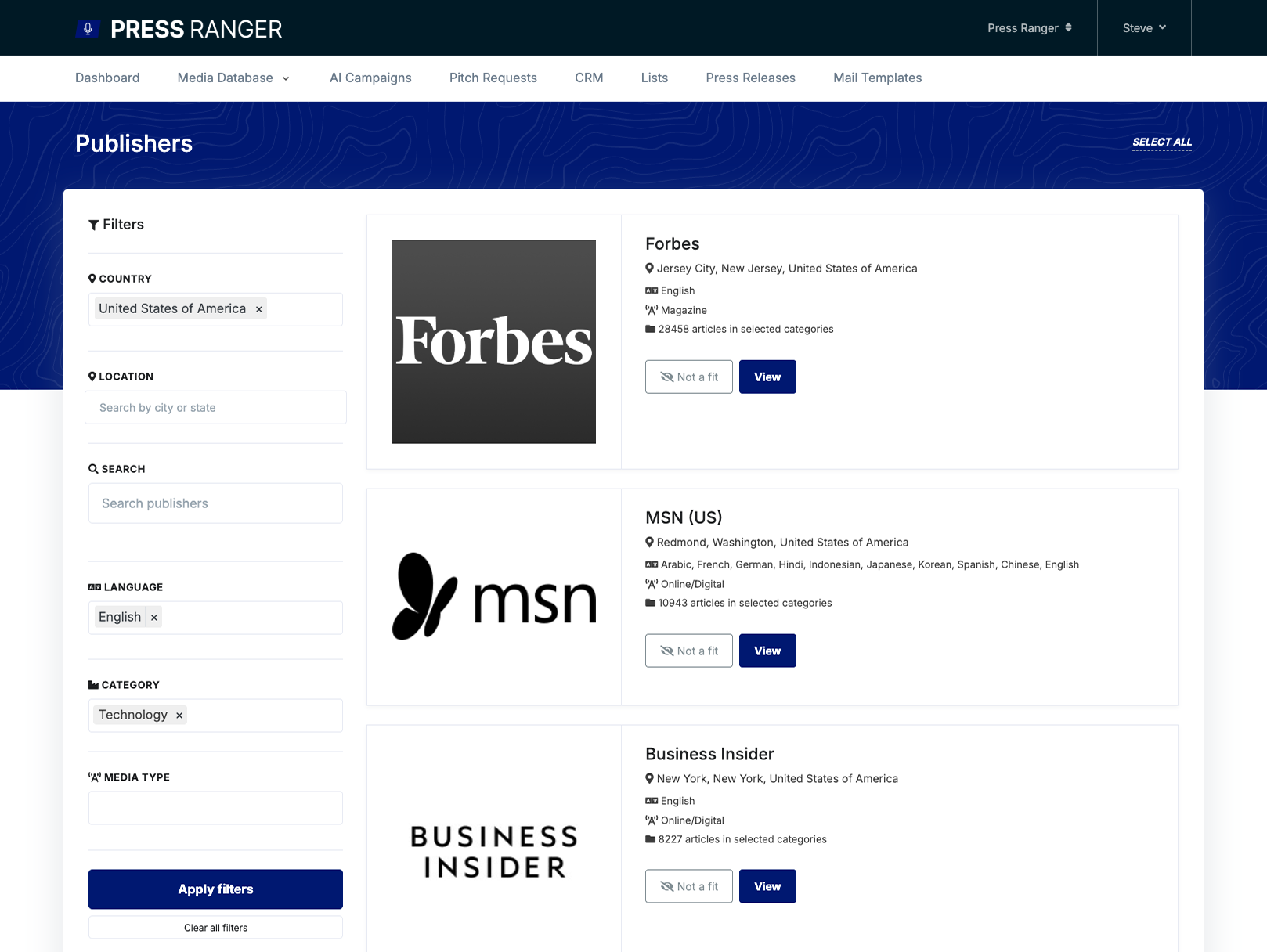 Publisher Database - Press Ranger
